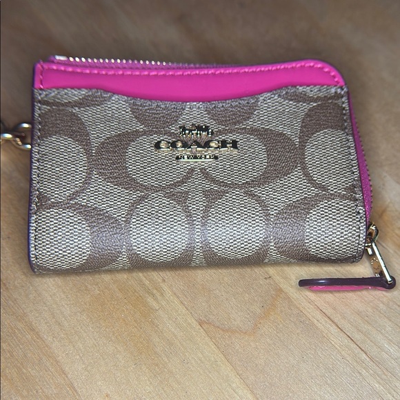 Coach | Bags | Coach Signature Canvas Key Pouch Coin Wallet Pink Trim ...